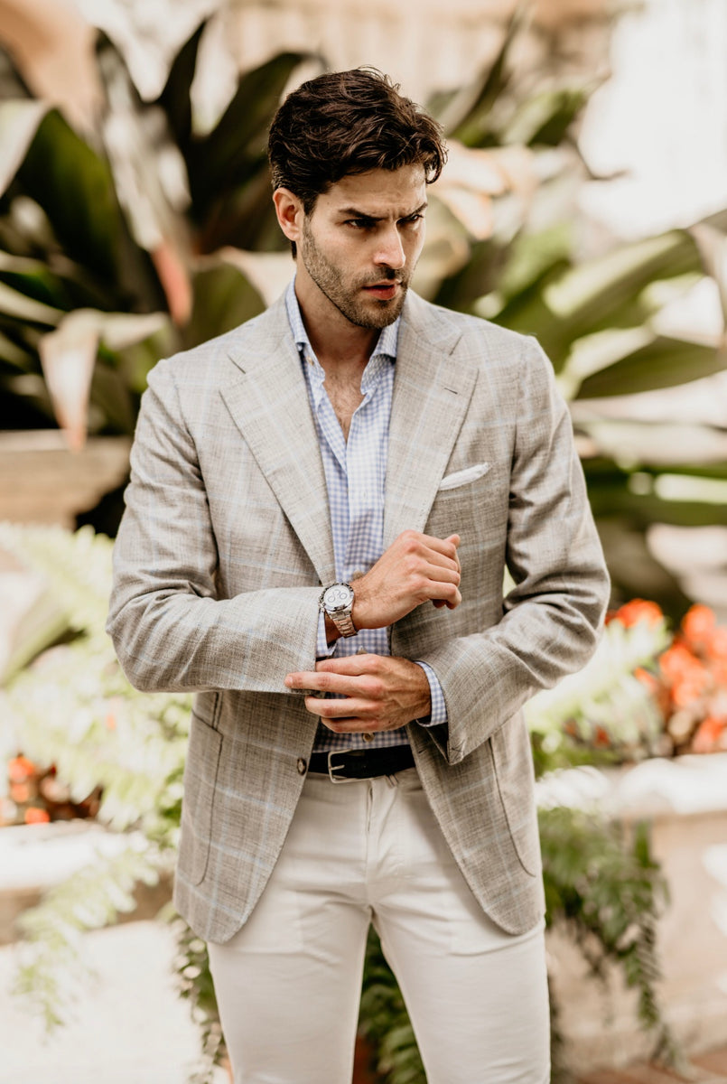 James Jacket Grey with Baby Blue Windowpane – Hadleigh's